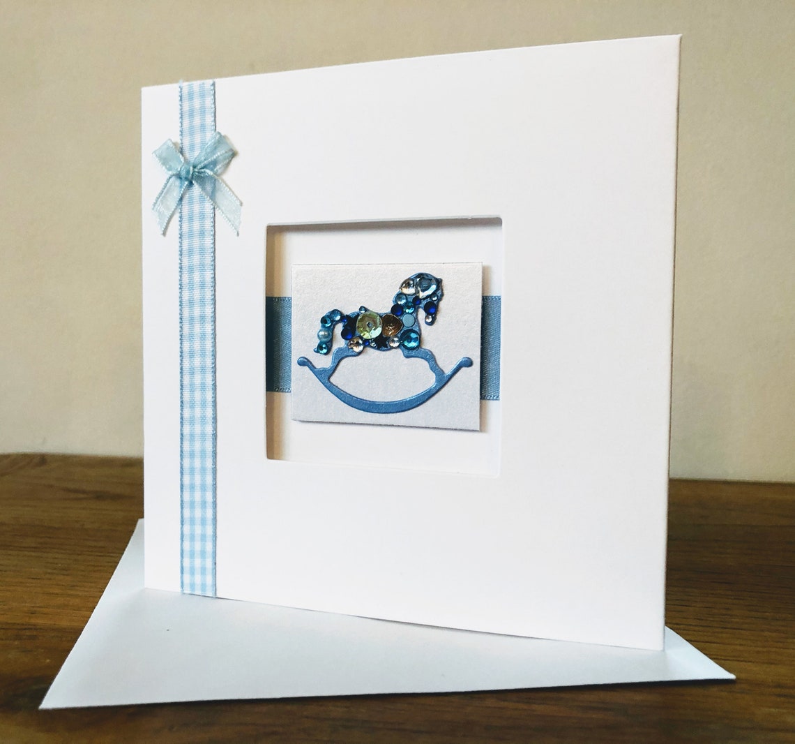 Luxury Baby Card, Baby Girl, Baby Boy, Christening Card, Rocking Horse ...