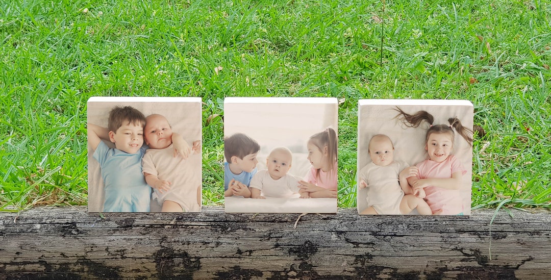 Wooden Photo Block Set of 3, Print Your Memory on Wood, Personalised ...