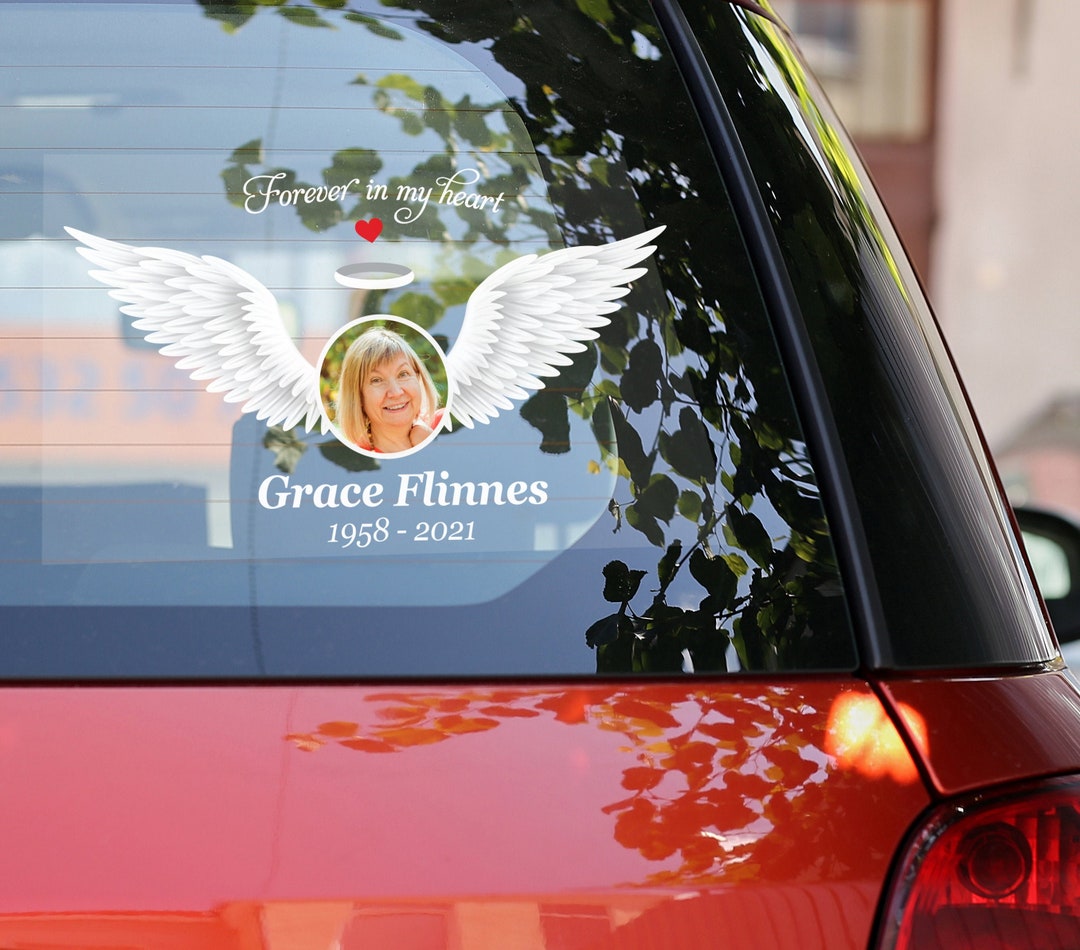White Wing Custom Photo RIP Decal, Forever in My Heart, Dad, Mum ...