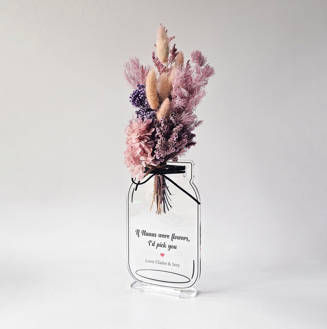 Personalized Acrylic Vase Plaque With Dried Flower Posy, Mother's Day ...