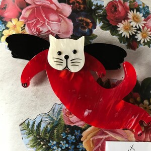 Marie-christine PAVONE Broche Chat Angelo Rouge Flammé Handmade Red ...