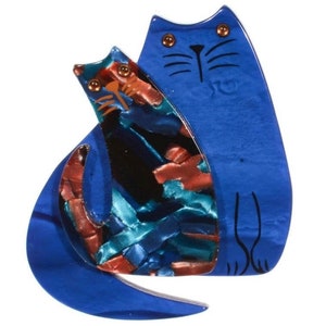 Marie-christine PAVONE Broche Double Chat Bleu Et Chamaré Galalith Blue ...