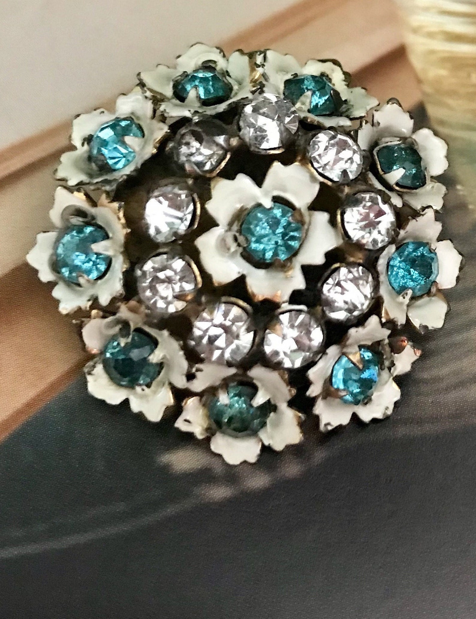 SANDOR Signed Sterling Silver Small Antique Flower Brooch Enamel With ...