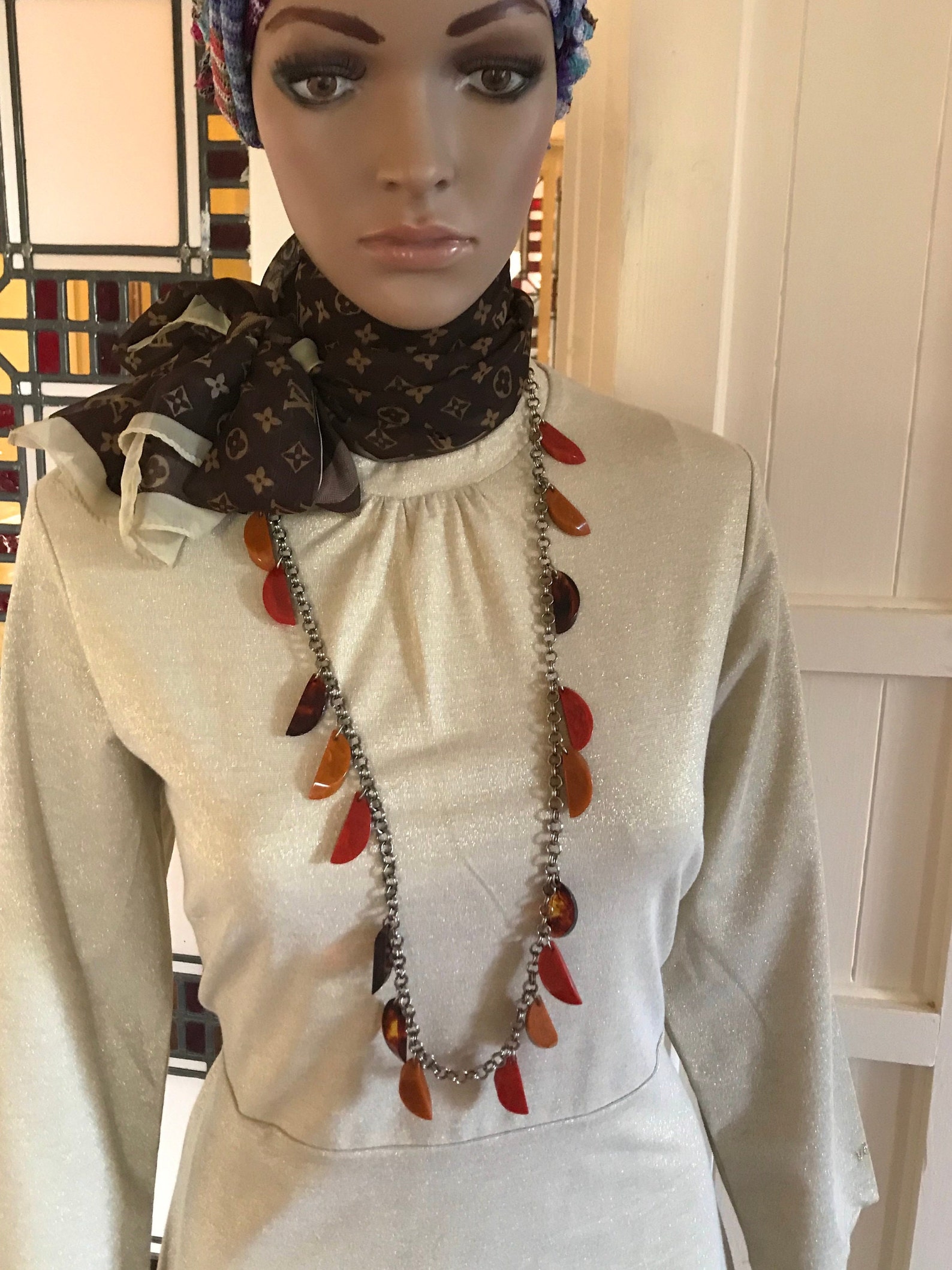 Art Deco BAKELITE Charm Necklace and Bracelet Marbled Orange ...