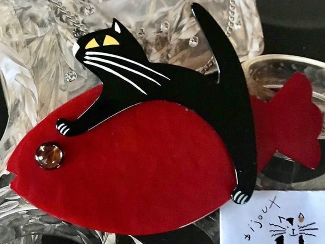 Marie-christine PAVONE Broche Chat Sinbad Rouge Noir Large Handmade ...