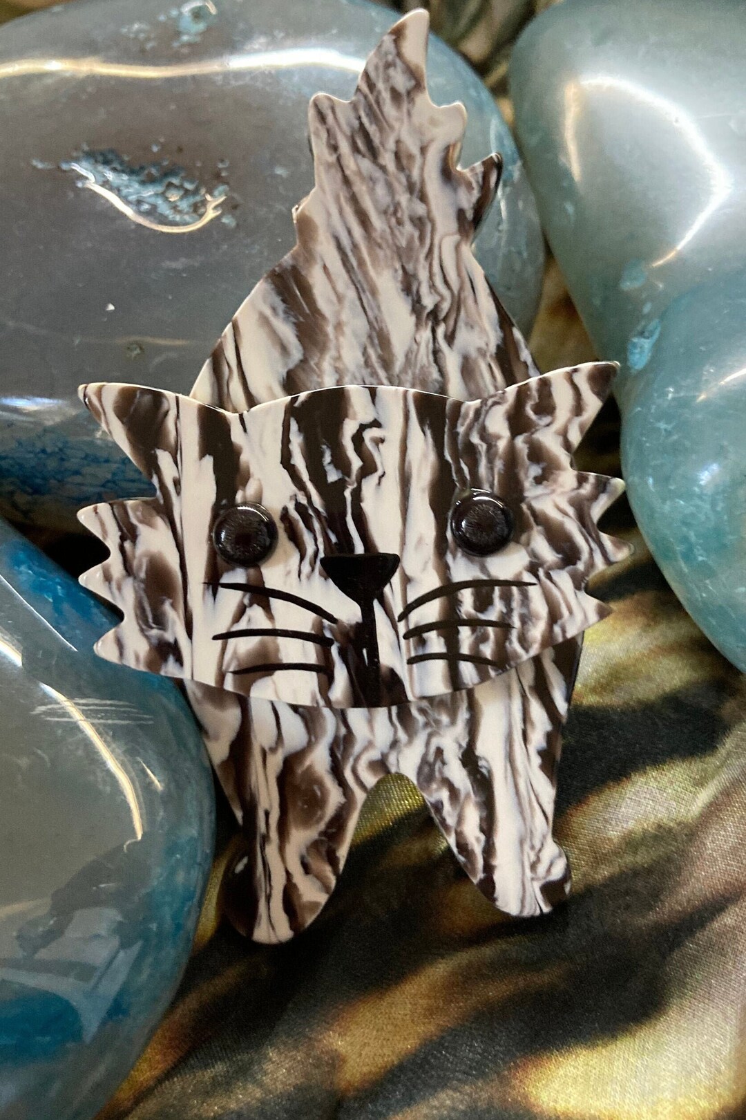 Marie-christine PAVONE Broche Chat Roc Rayures Handmade Streaky Marbled ...