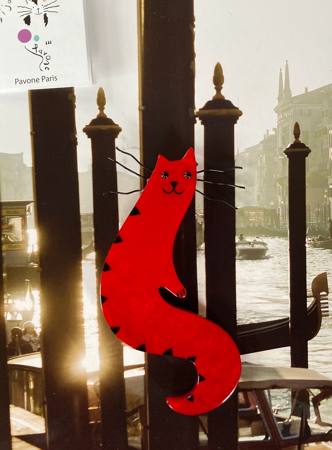 Marie-christine PAVONE EXEMPLAIRE UNIQUE Broche Chat Zouzou Rouge ...