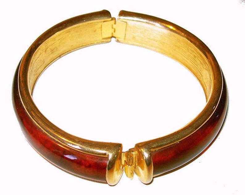 Joan Rivers Cuff Bracelet Faux Tortoise Hinged Gold Metal 2 | Etsy