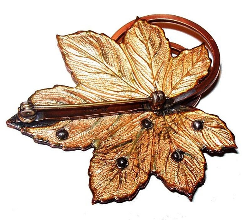 MATISSE Signed Copper Brooch Brown Reddish Enamel Maple Leaf | Etsy