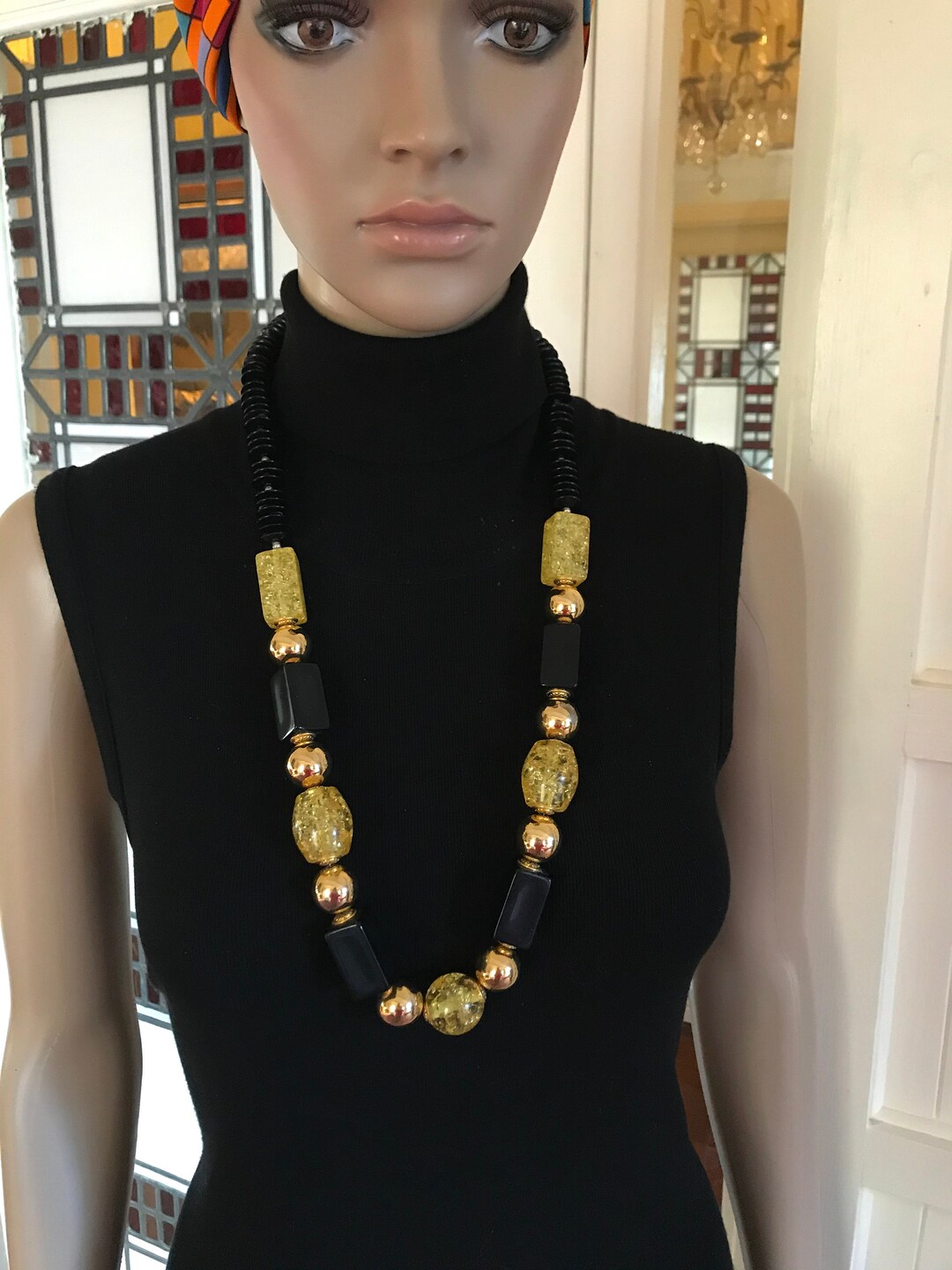 FRENCH Design Paris Chic Classy Long Black and Gold Color Beaded ...