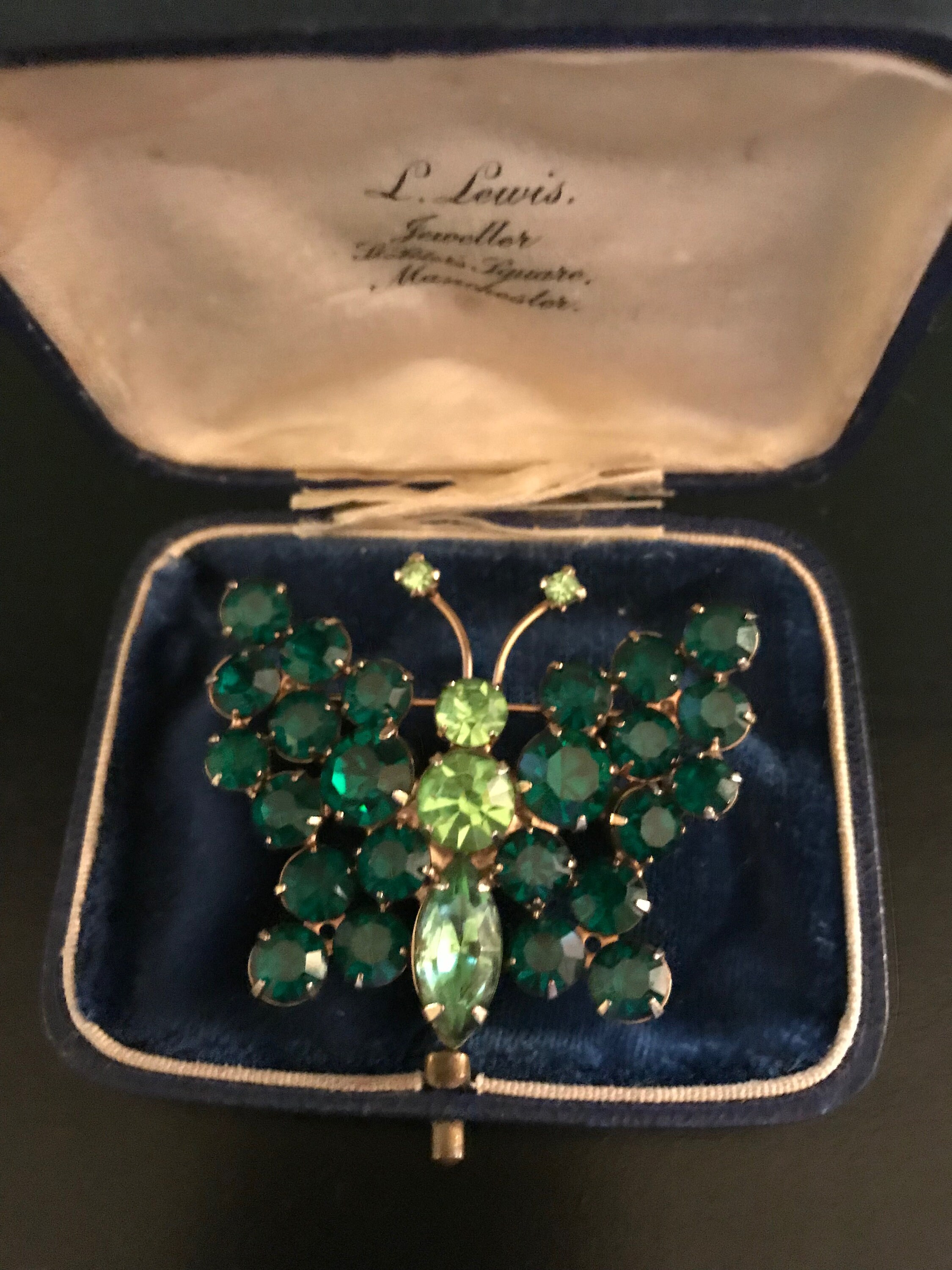 Emerald Green Butterfly Brooch Pin Emerald & Lime Green Rhinestones ...