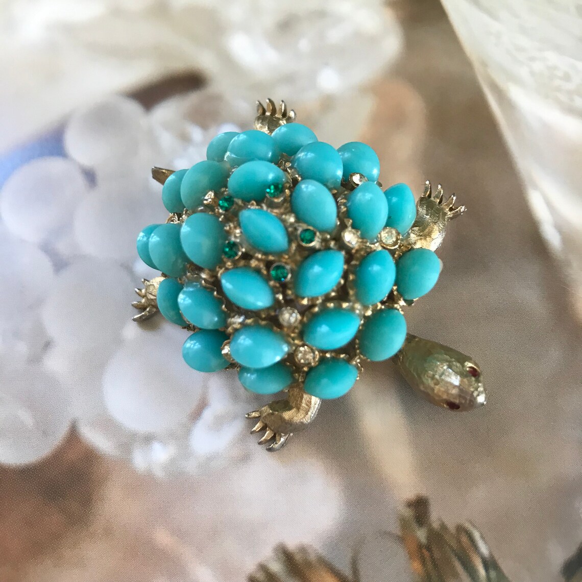 HAR Signed 3 Dimensional Whimsical Turtle Brooch Faux Turquoise and ...
