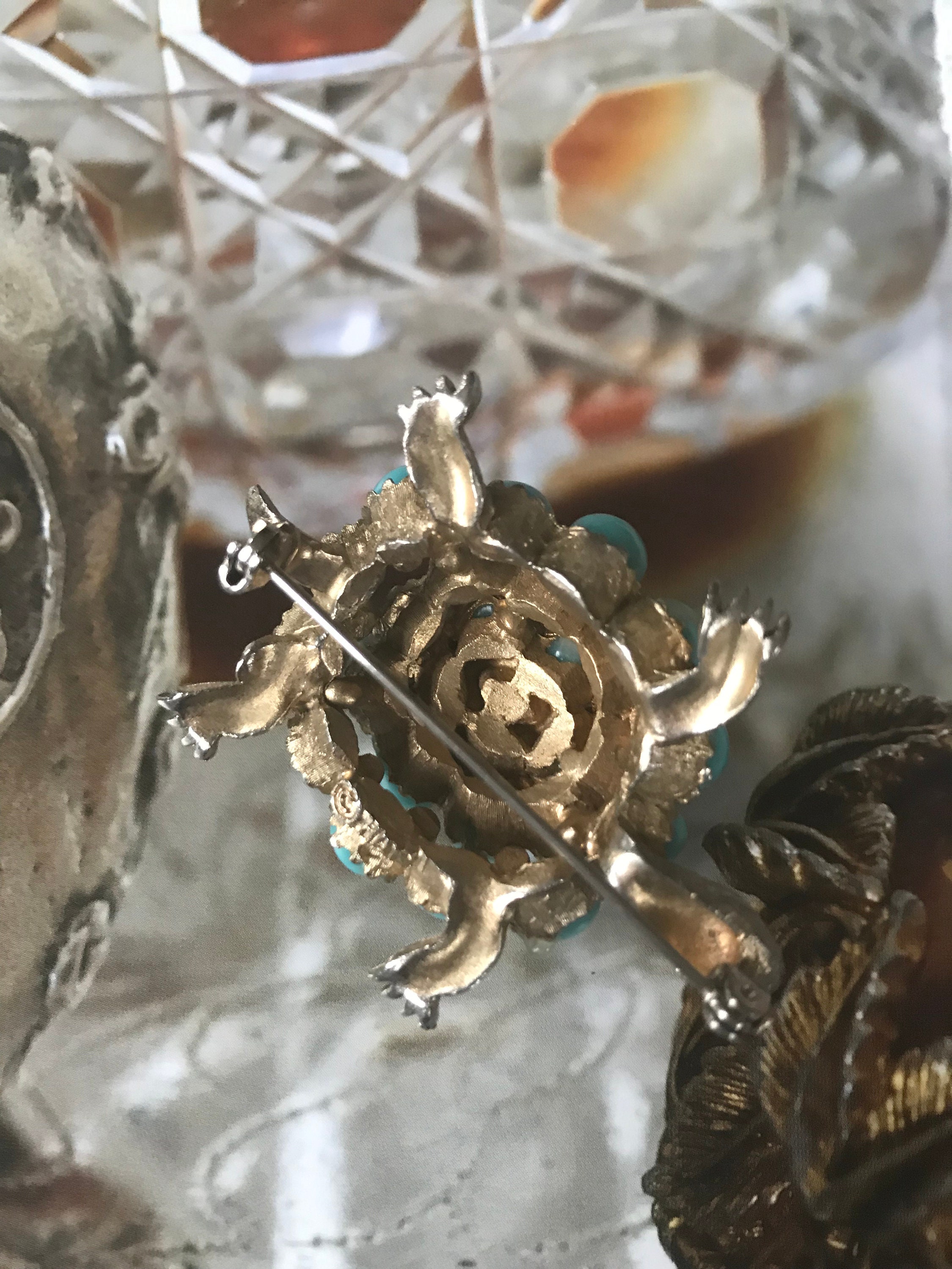 HAR Signed 3 Dimensional Whimsical Turtle Brooch Faux Turquoise and ...