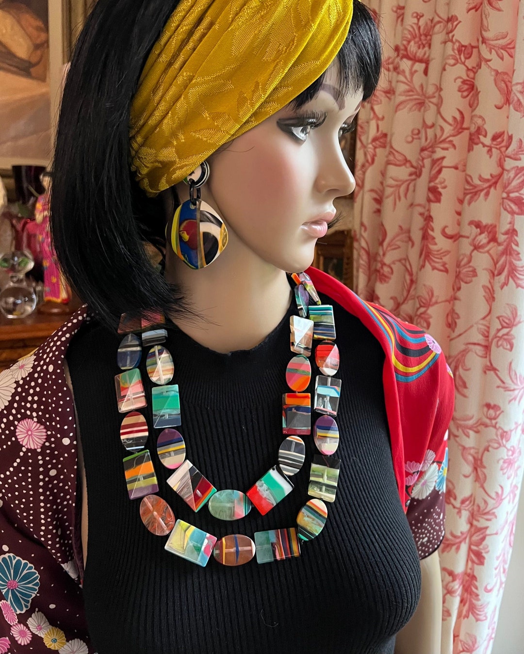 MARION GODART Paris Collier Extra Long Semi-translucide Rayé, Layered ...