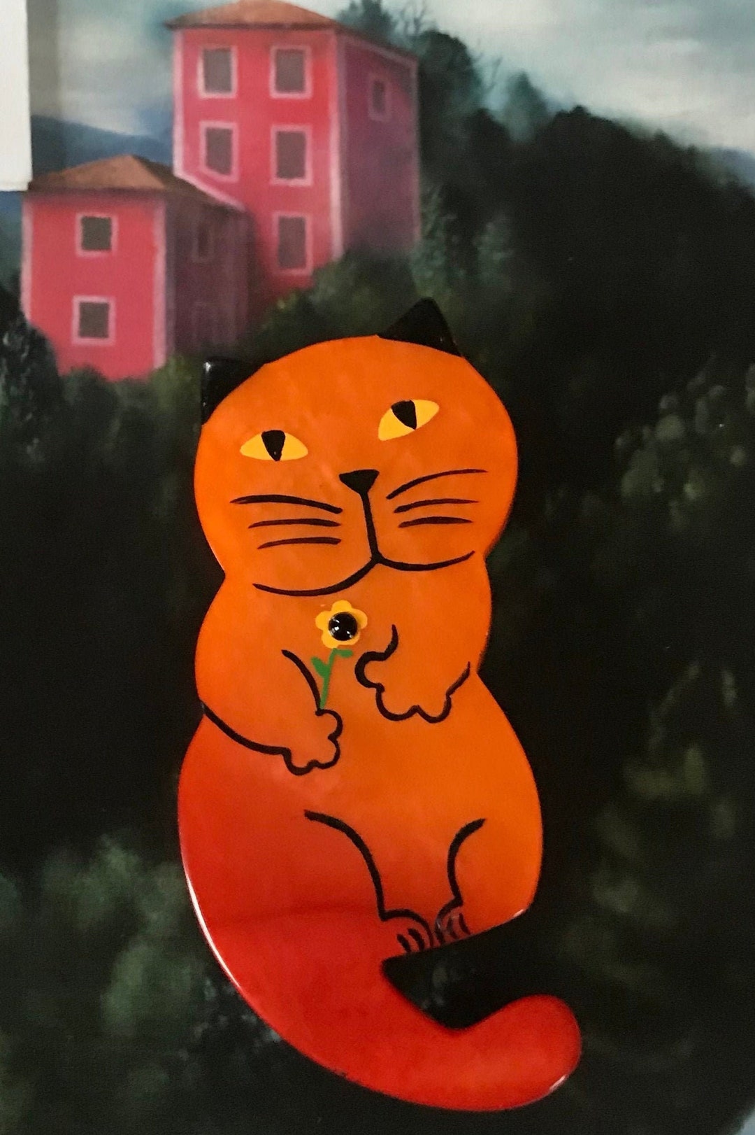 Marie-christine PAVONE Broche Chat Léon Orange Handmade Marbled Orange ...