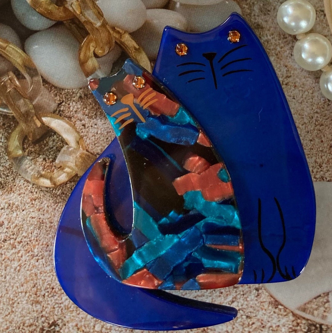 Marie-christine PAVONE Broche Double Chat Bleu Et Chamaré Galalith Blue ...
