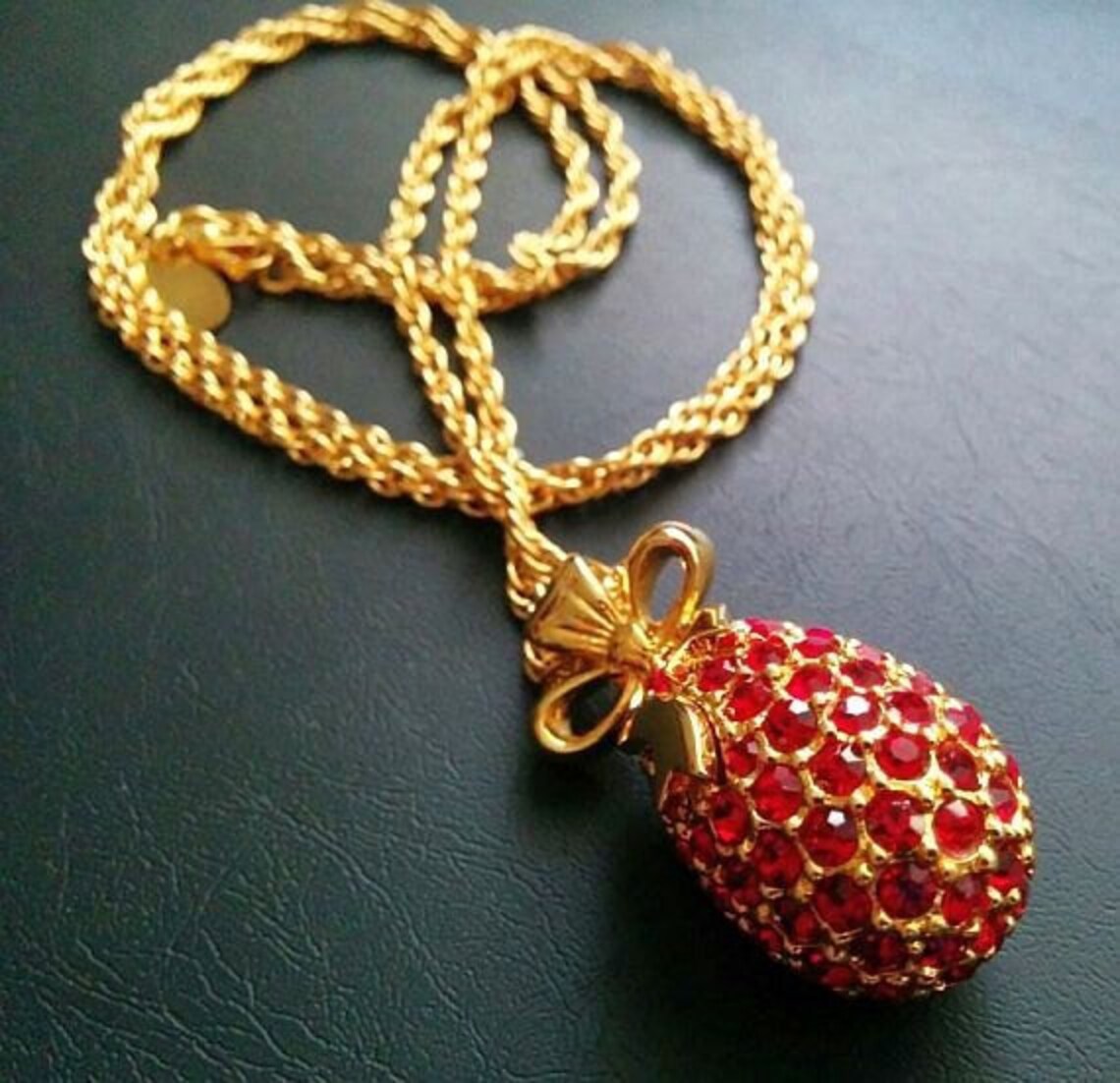 JOAN RIVERS Signed Red Rhinestone Pendant Necklace Gold-plated - Etsy
