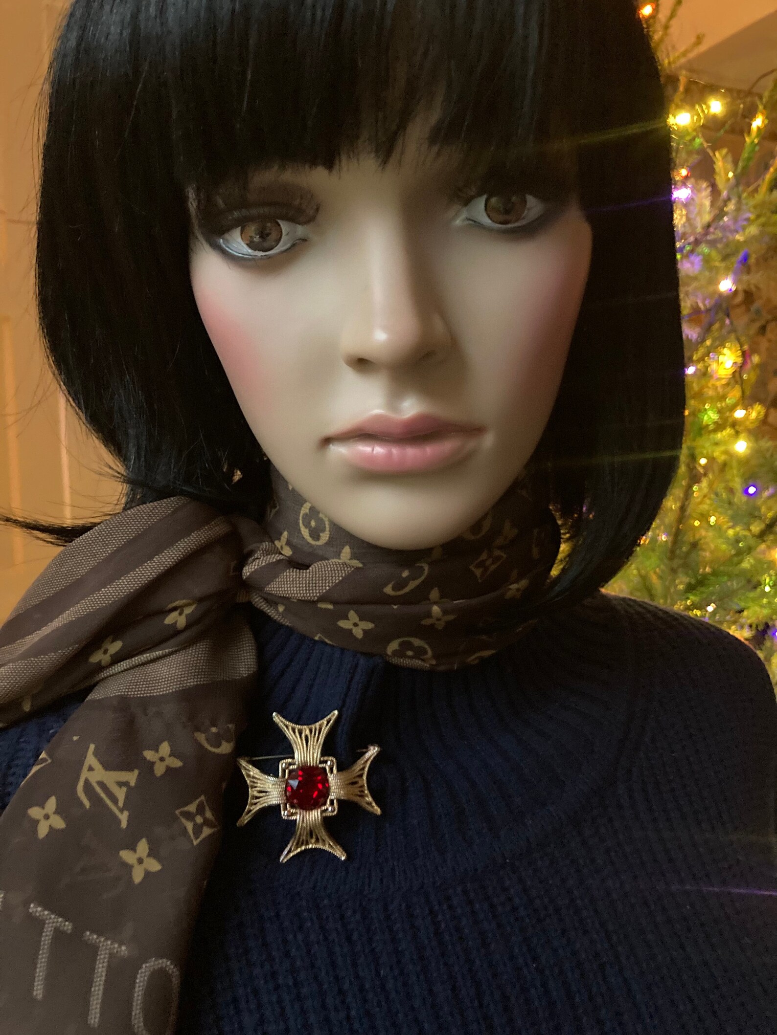 Albert WEISS Maltese Cross Brooch Signed Red Rhinestones Gold Metal ...