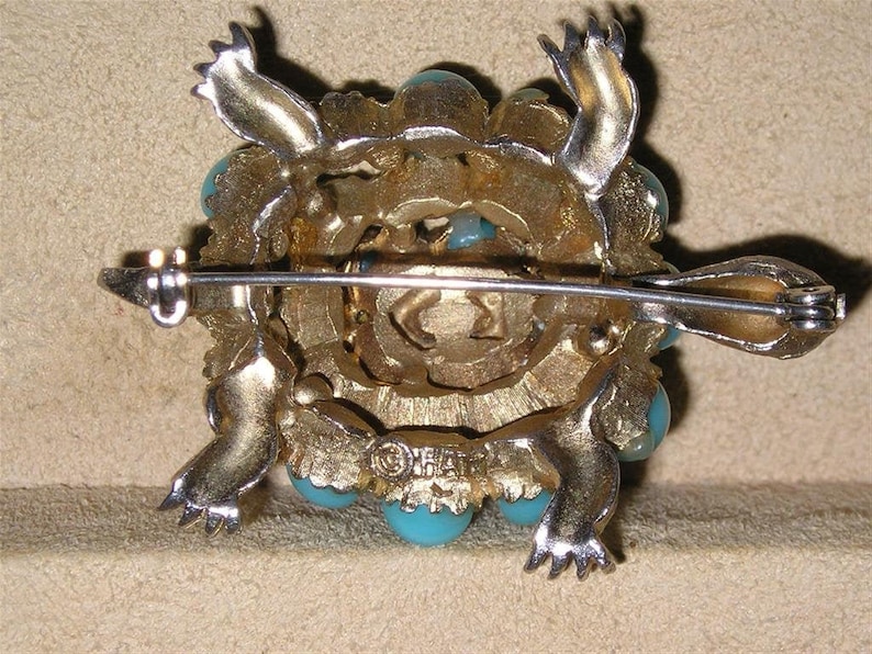 HAR Signed 3 Dimensional Whimsical Turtle Brooch Faux Turquoise and ...