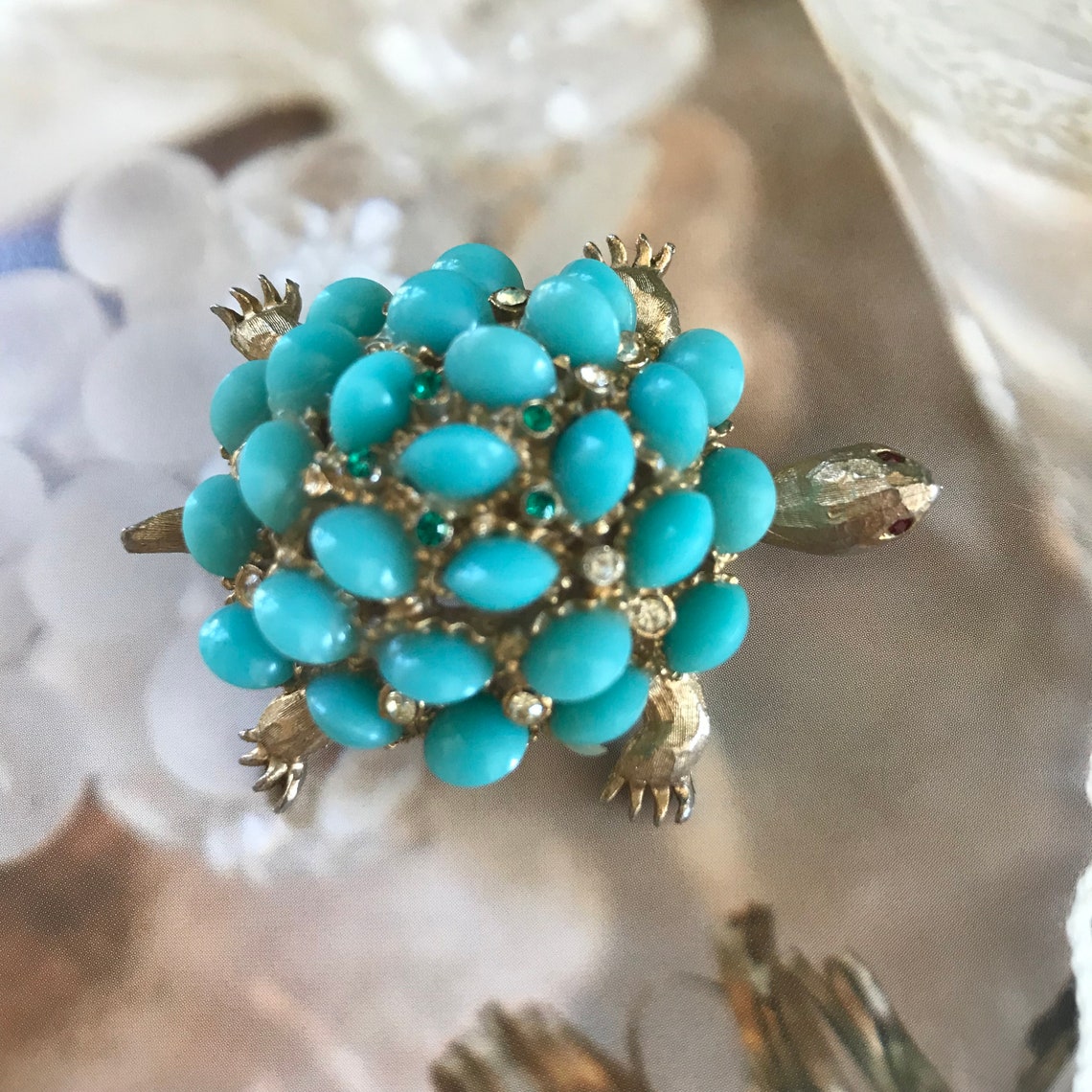 HAR Signed 3 Dimensional Whimsical Turtle Brooch Faux Turquoise and ...