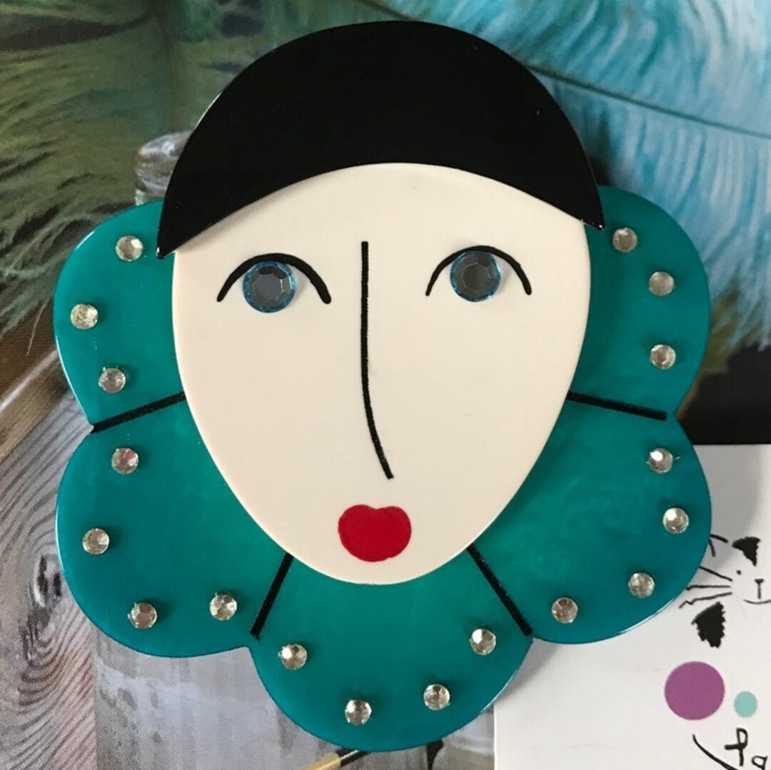 PAVONE Broche Pierrot Collerette Turquoise Handmade Deep Turquoise ...