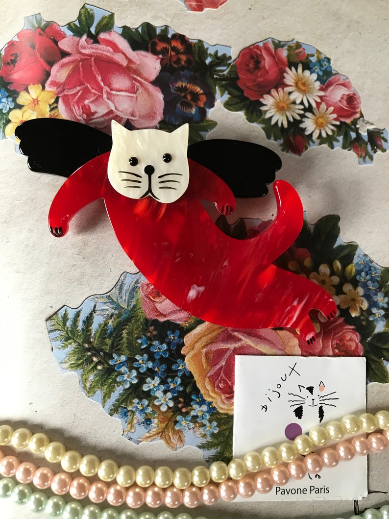 Marie-christine PAVONE Broche Chat Angelo Rouge Flammé Handmade Red ...