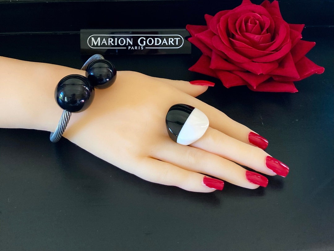 MARION GODART Paris Bracelet Fer Torsadé Balle Noir Black Resin Twisted ...