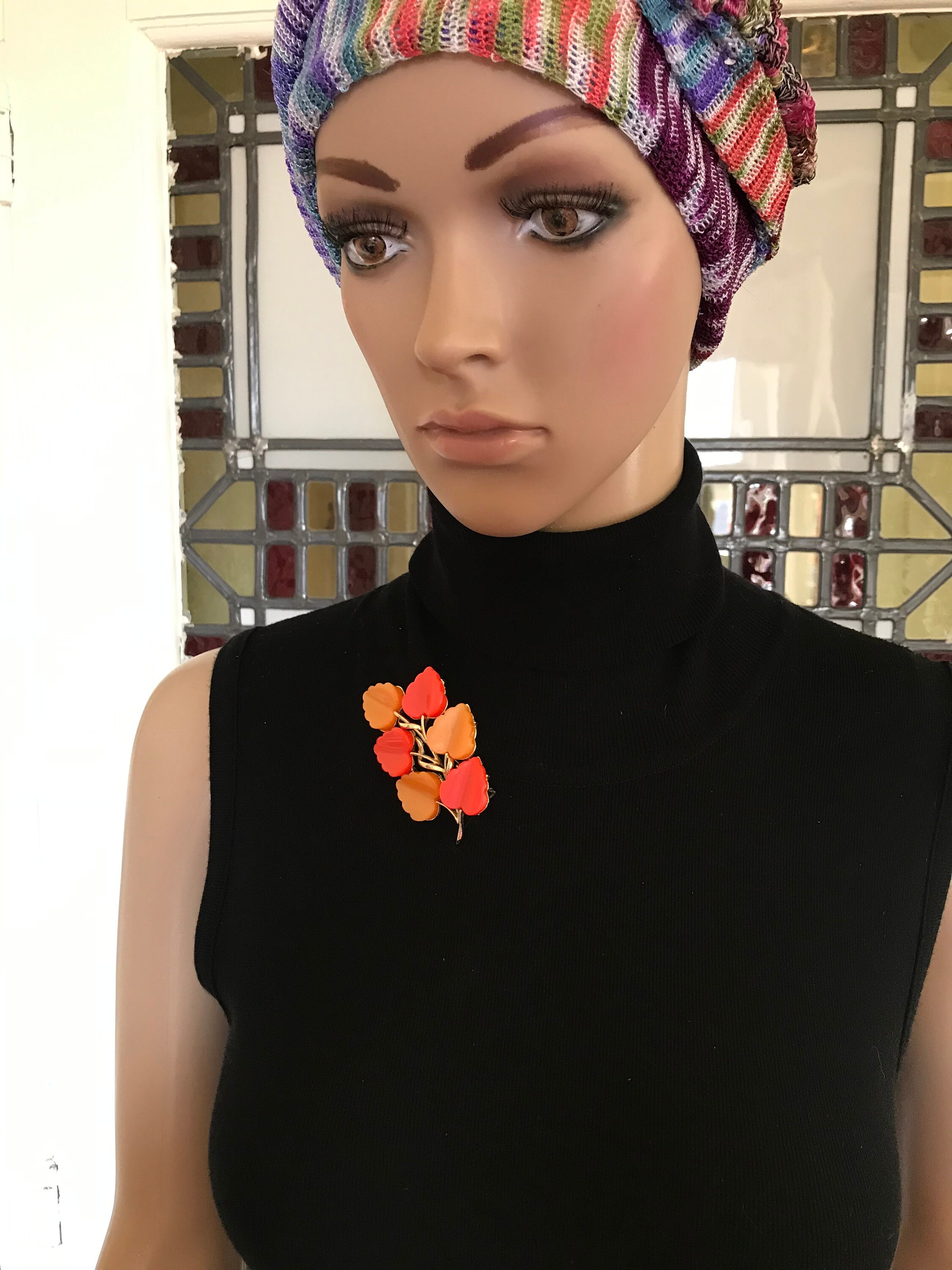 CORO Signed Abstract Vintage Designer Silver Plated Orange Pink & Peach ...