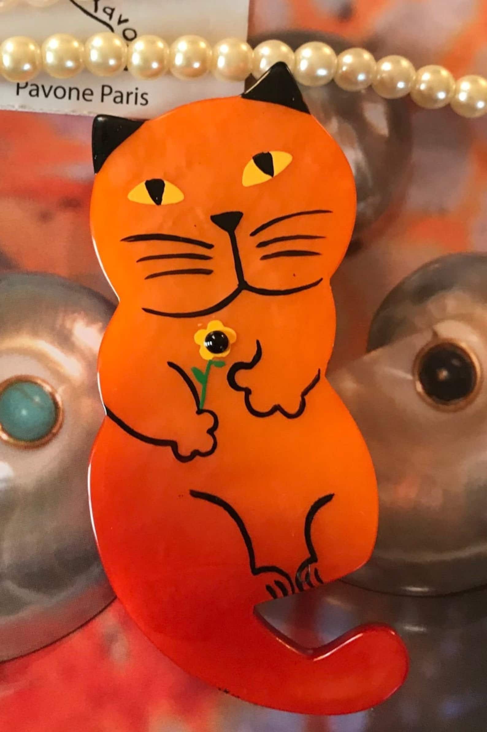 Marie-christine PAVONE Broche Chat Léon Orange Handmade Marbled Orange ...