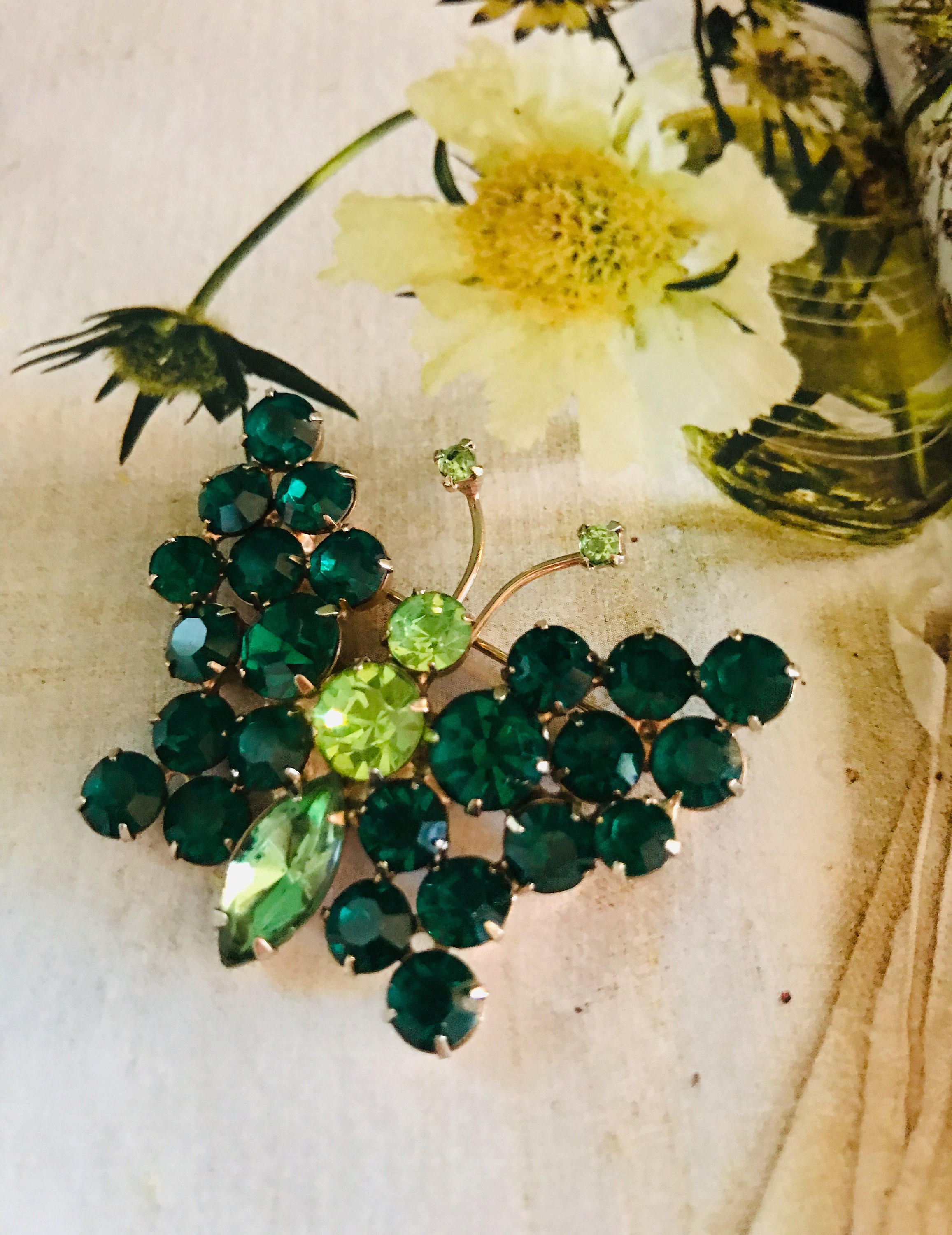 Emerald Green Butterfly Brooch Pin Emerald & Lime Green Rhinestones ...