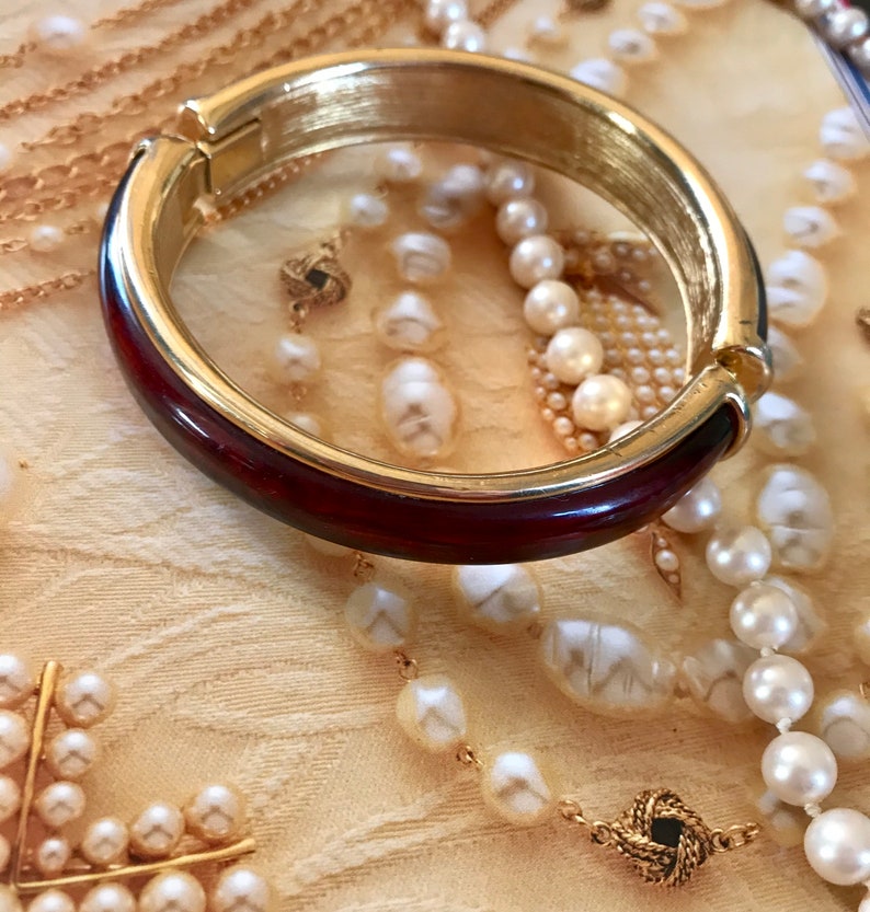 Joan Rivers Cuff Bracelet Faux Tortoise Hinged Gold Metal 2 | Etsy