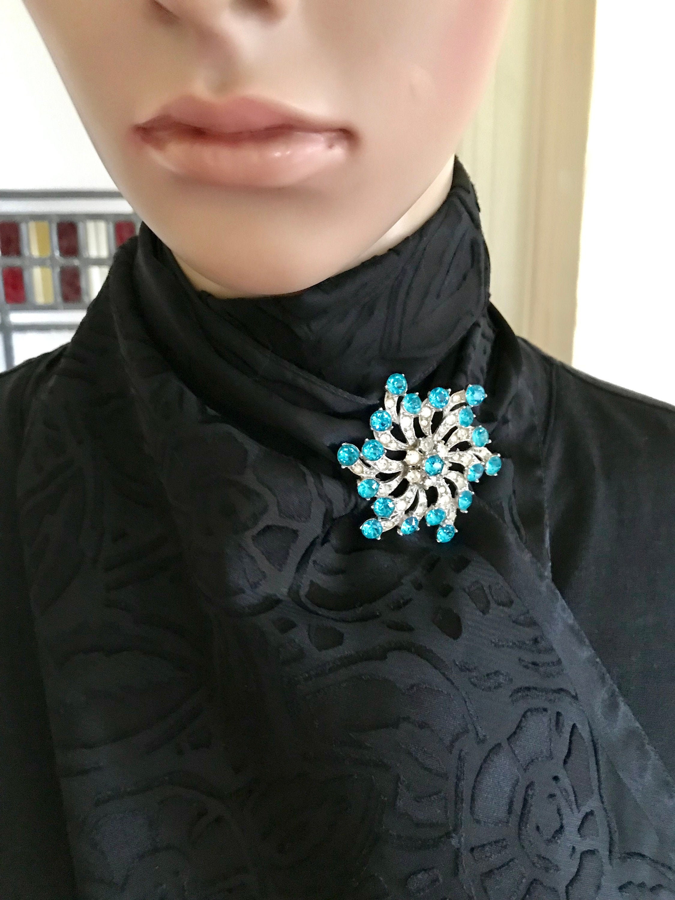 BOGOFF Signed Vintage Beautiful Aqua Blue Rhinestones & | Etsy