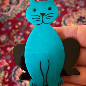 Marie-christine PAVONE Broche Chat Lucifer Bleu Handmade Marbled Teal ...