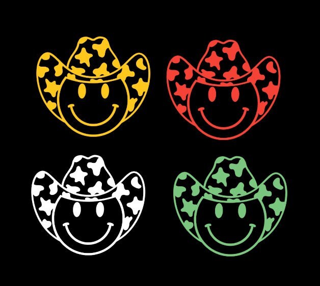 Smiley Face Cowboy Hat Vinyl Decal, Car Window Decal, Smile, Cowboy ...