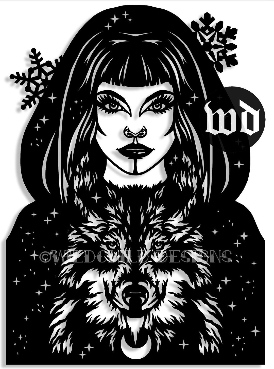 Buy Winter and Her Wolf Laser Cut Stencil, Goddess Stencil, Winter ...