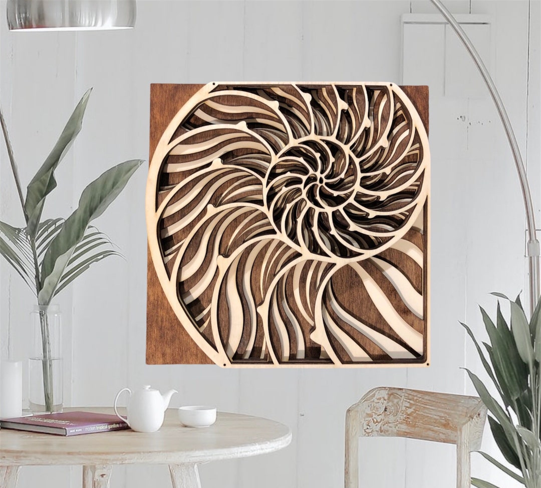 MIAGILASER Nautilus Shell Mandala: 3D Wood Wall Art - Laser Cut Home ...