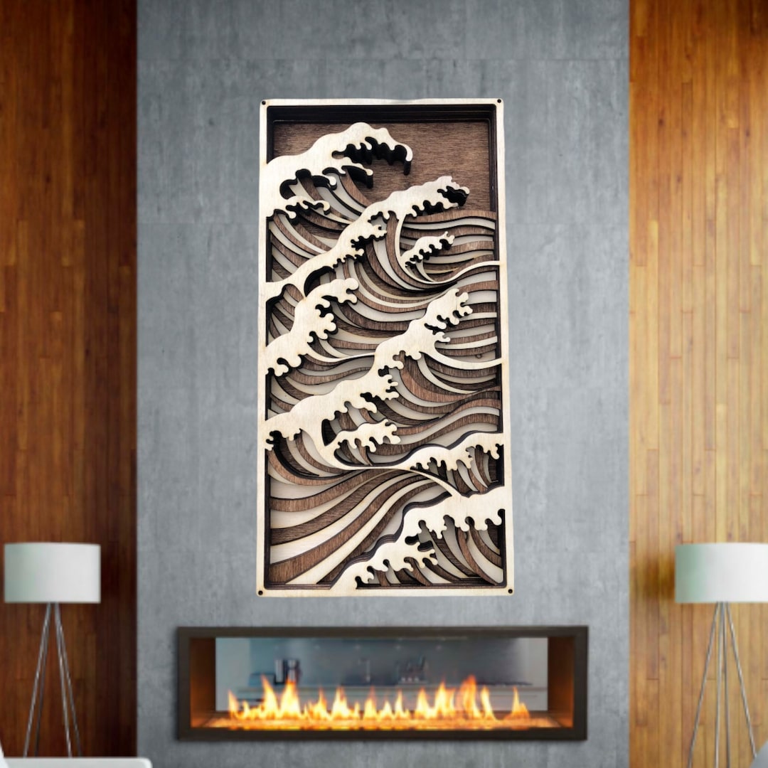 MIAGILASER Ocean Wave Wood Home Decor, Sea Wave, Mandala, 47" X 23.5 ...