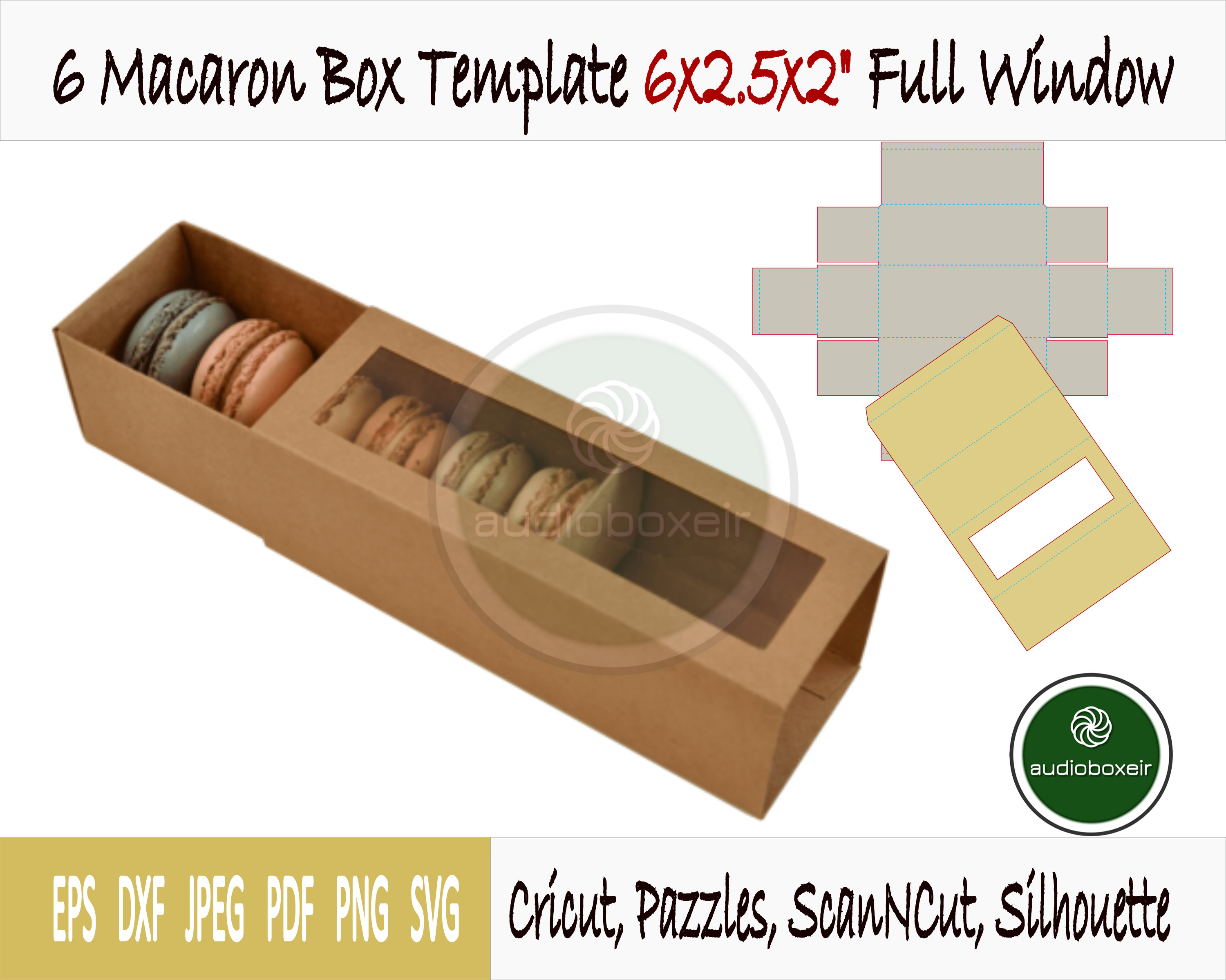 6 Macaron Box Template 6x2.5x2 Favor Gift PDF SVG DXF | Etsy