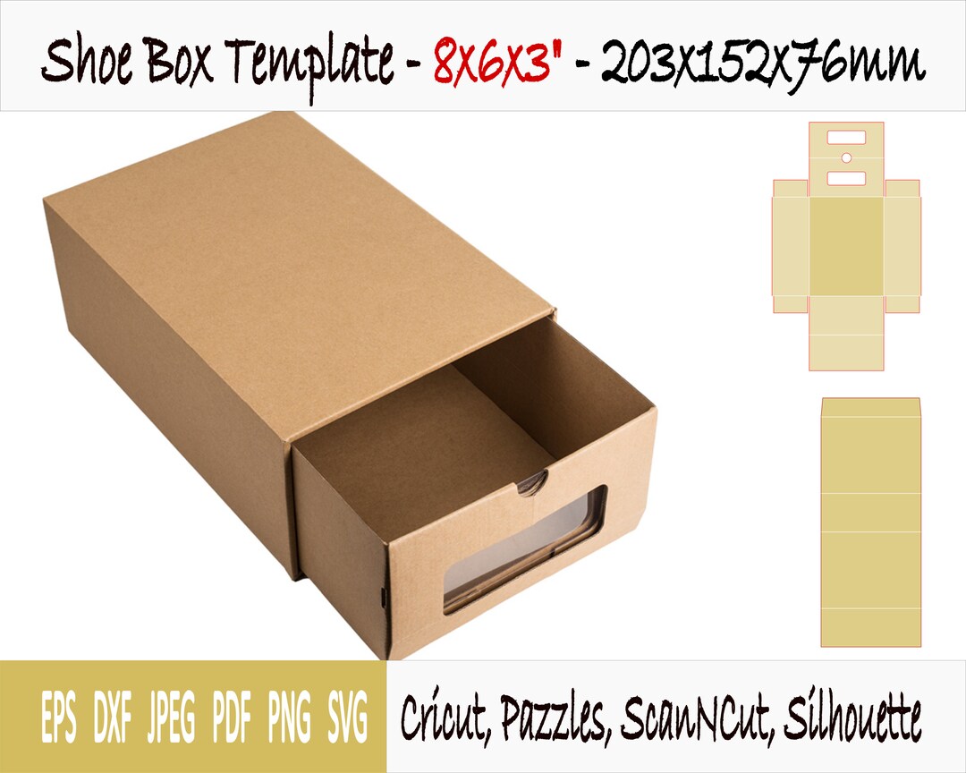 Template of Shoe Box With Sleeve and Window (8"x6"x3") - Etsy