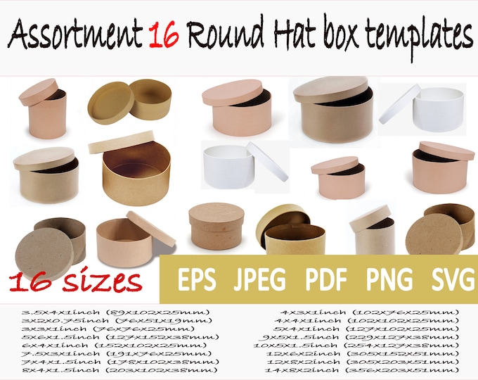 Round Box With Lid Template, Hat Gift Box, Circle Box, Round Gift Box ...