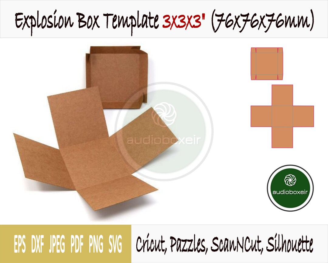 Template of Explosion Box (3"x3"x3") - Etsy