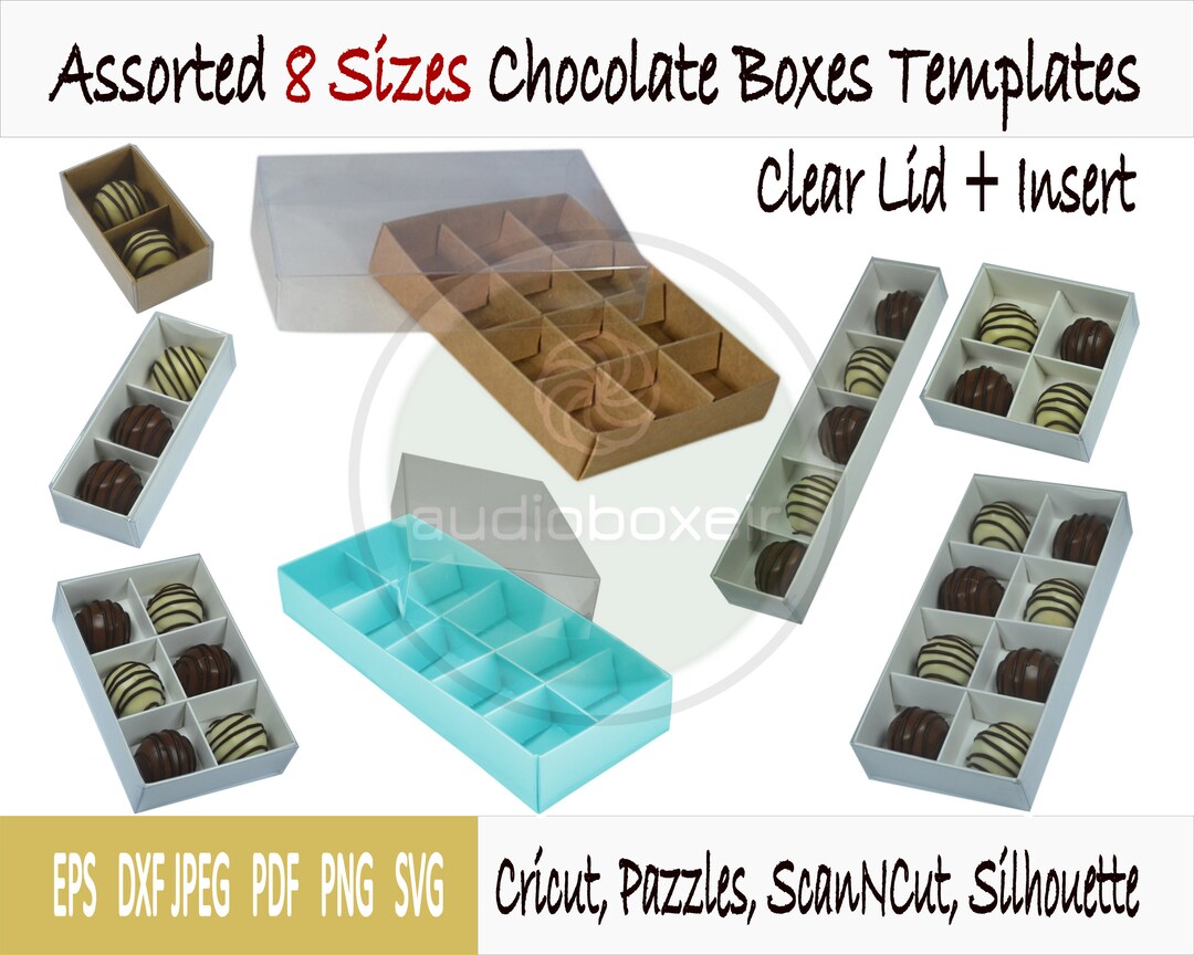 Templates of Box for Chocolate With Clear Lid and Insert - 8 Sizes - Etsy