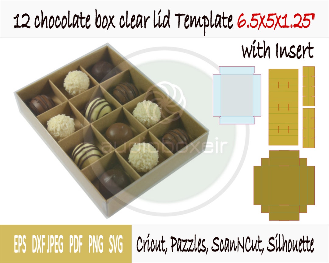 Template of Box for Chocolate With Clear Lid and 12 Section Insert (6.5 ...
