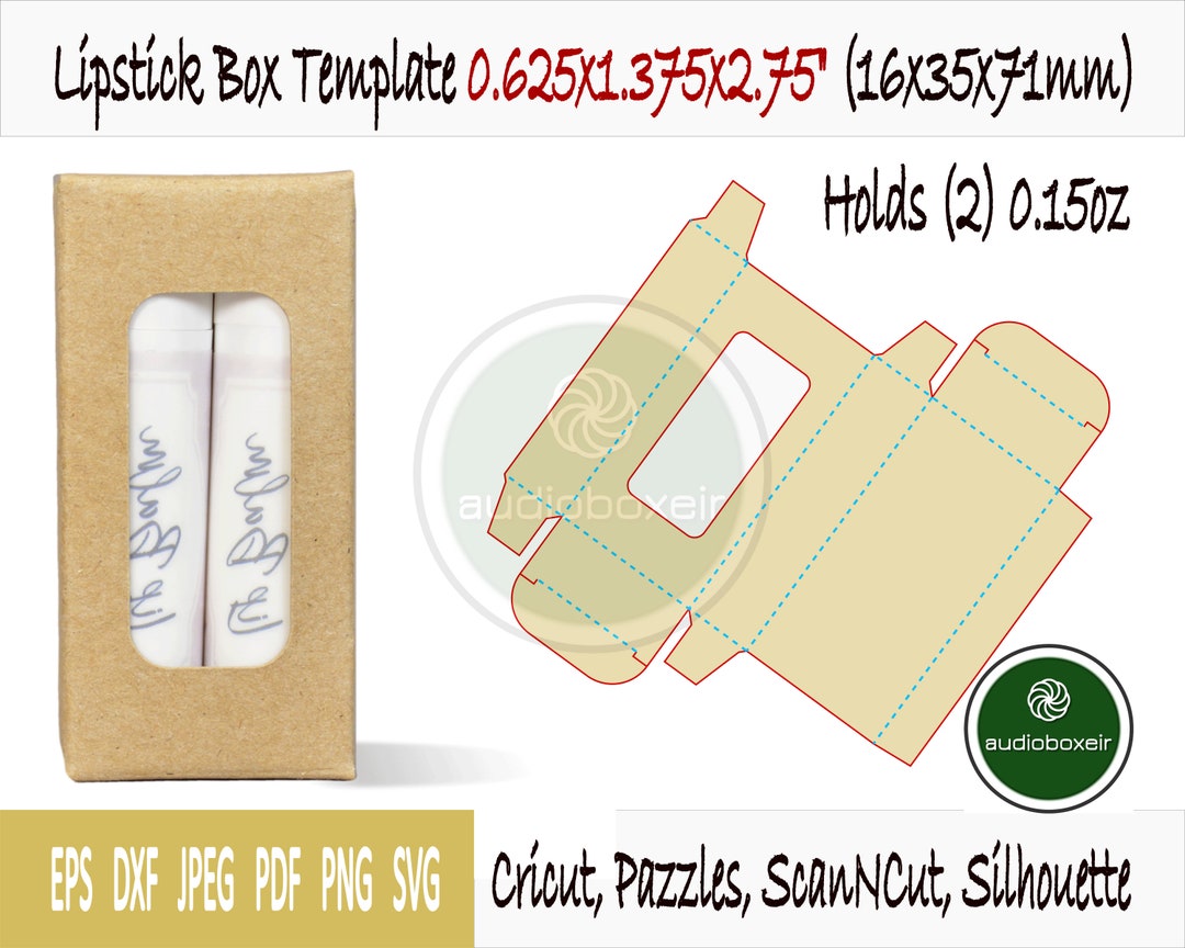 2 Lipstick Box Template 0.625x1.375x2.75 PDF SVG DXF Png - Etsy