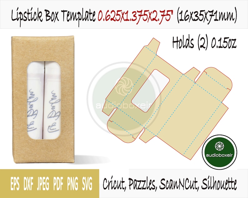 2 Lipstick Box Template 0.625x1.375x2.75 PDF SVG DXF Png - Etsy