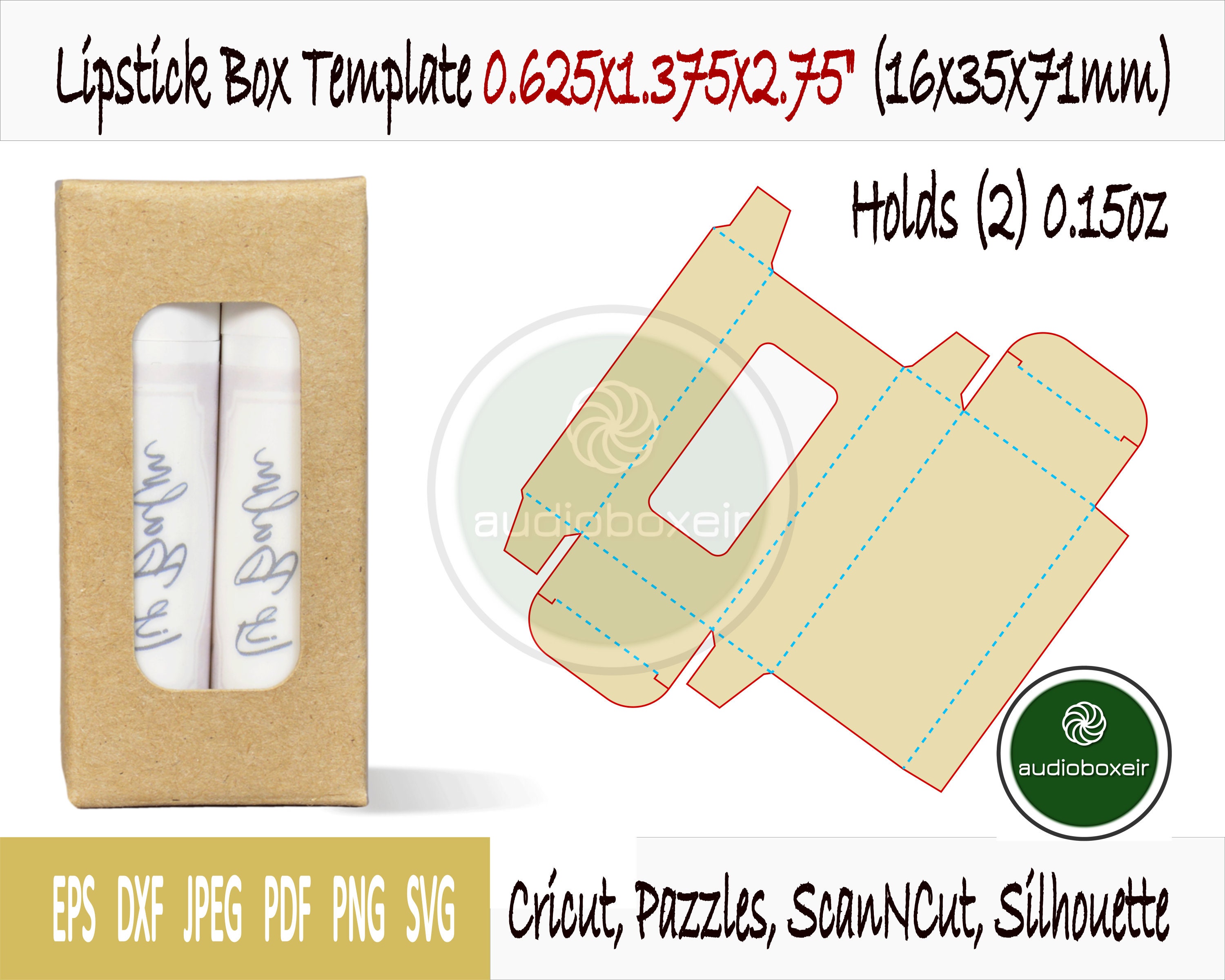 2 Lipstick Box Template 0.625x1.375x2.75 PDF SVG DXF Png - Etsy
