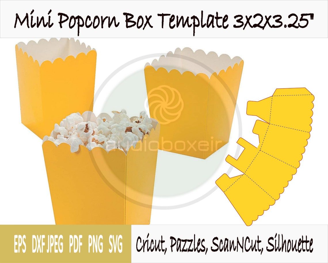 Mini Popcorn Box Template 3x2x3.25 Die Cut Movie Party - Etsy