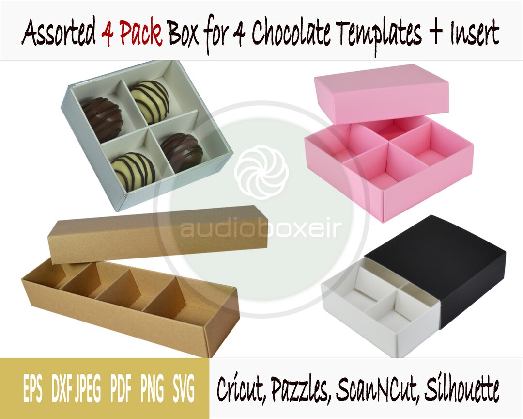 Templates of Box for Chocolate With Lid or Sleeve and 4 Section Insert ...