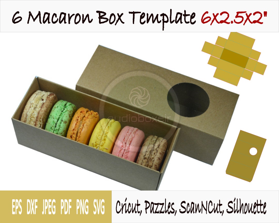Template of Box for Macaron With Sleeve, Round Window and 6 Section ...