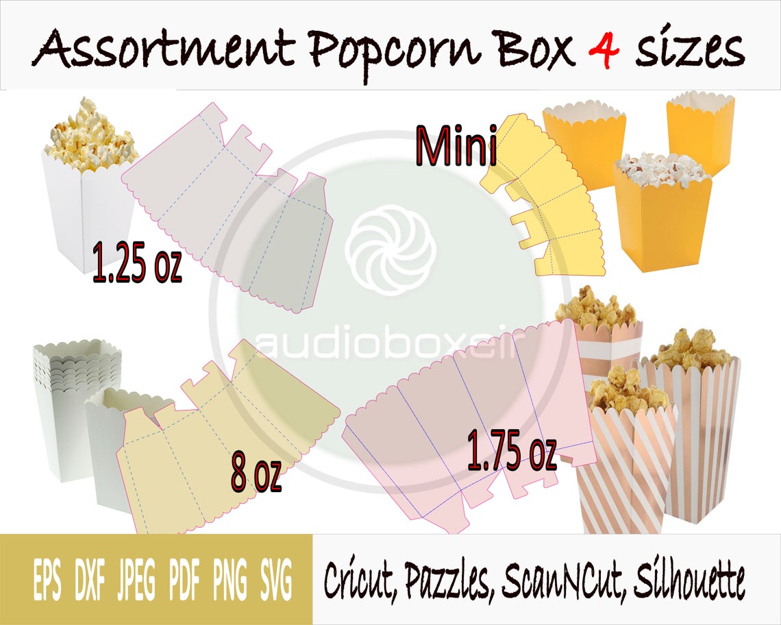 Templates of 4 Sizes of Popcorn Box - Etsy